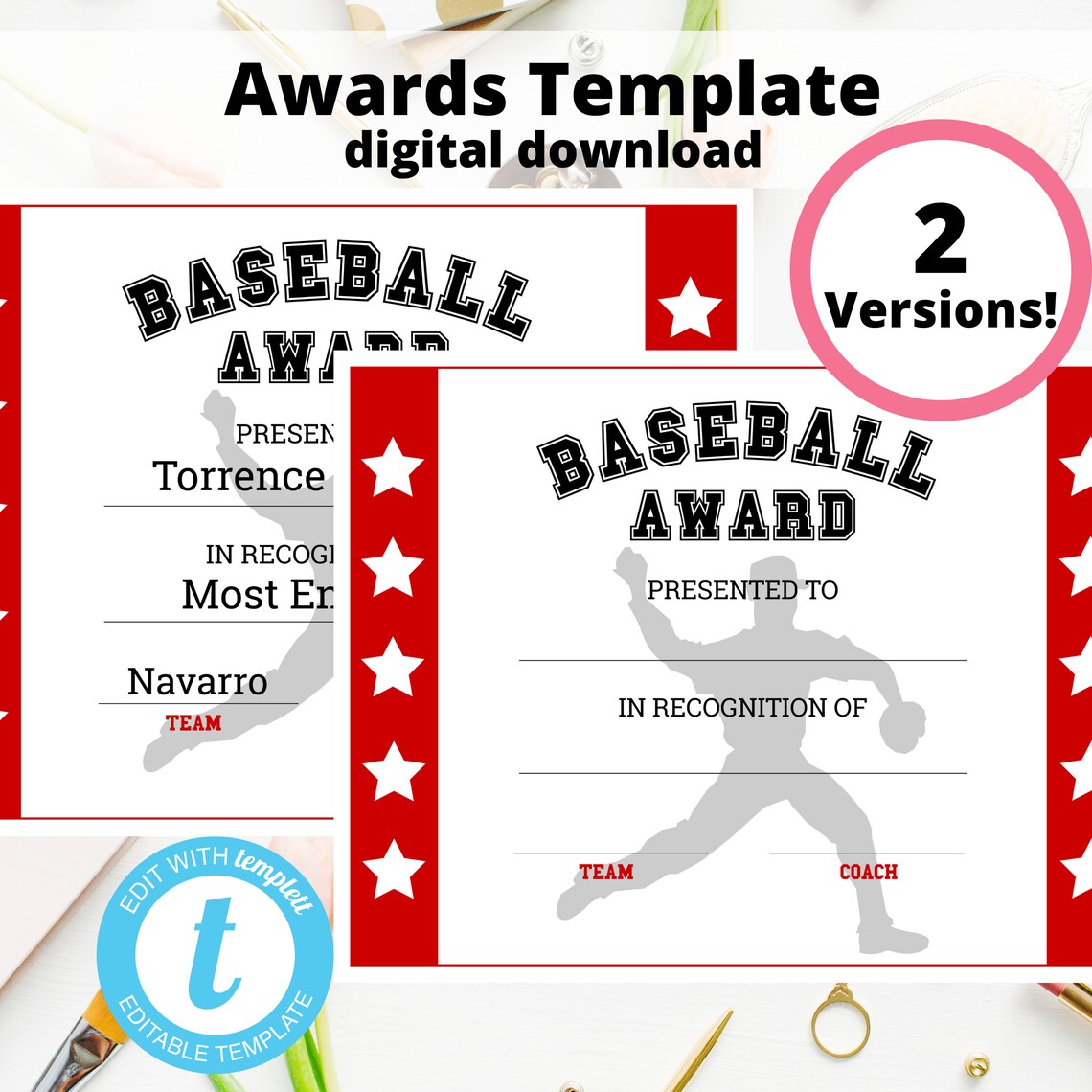Customizable Baseball Award Certificate, Printable 8.5x11 Sport Award ...