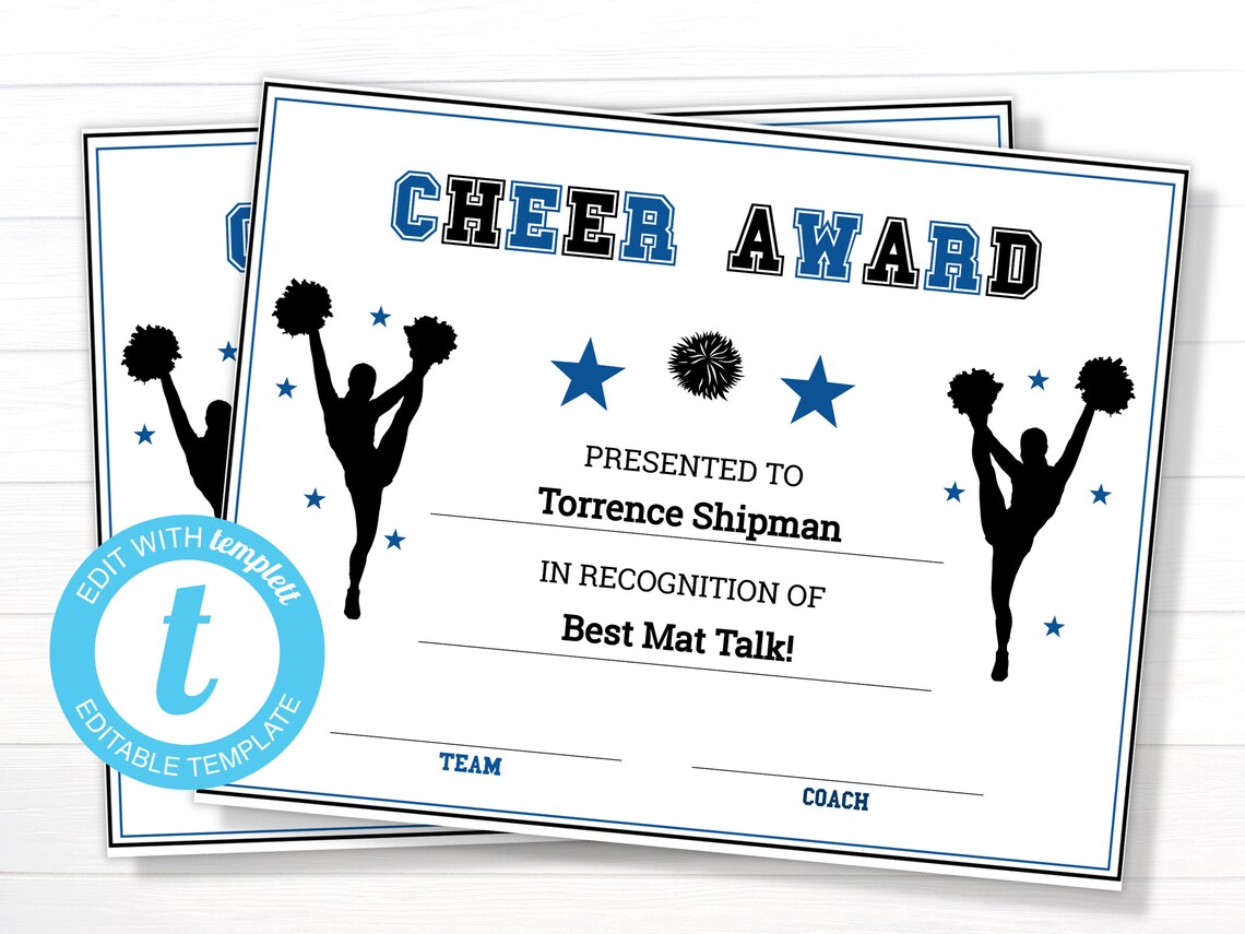 Customizable Cheerleader Award Certificate Printable 8.5x11 - Etsy