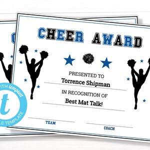 Customizable Cheerleader Award Certificate Printable 8.5x11 - Etsy