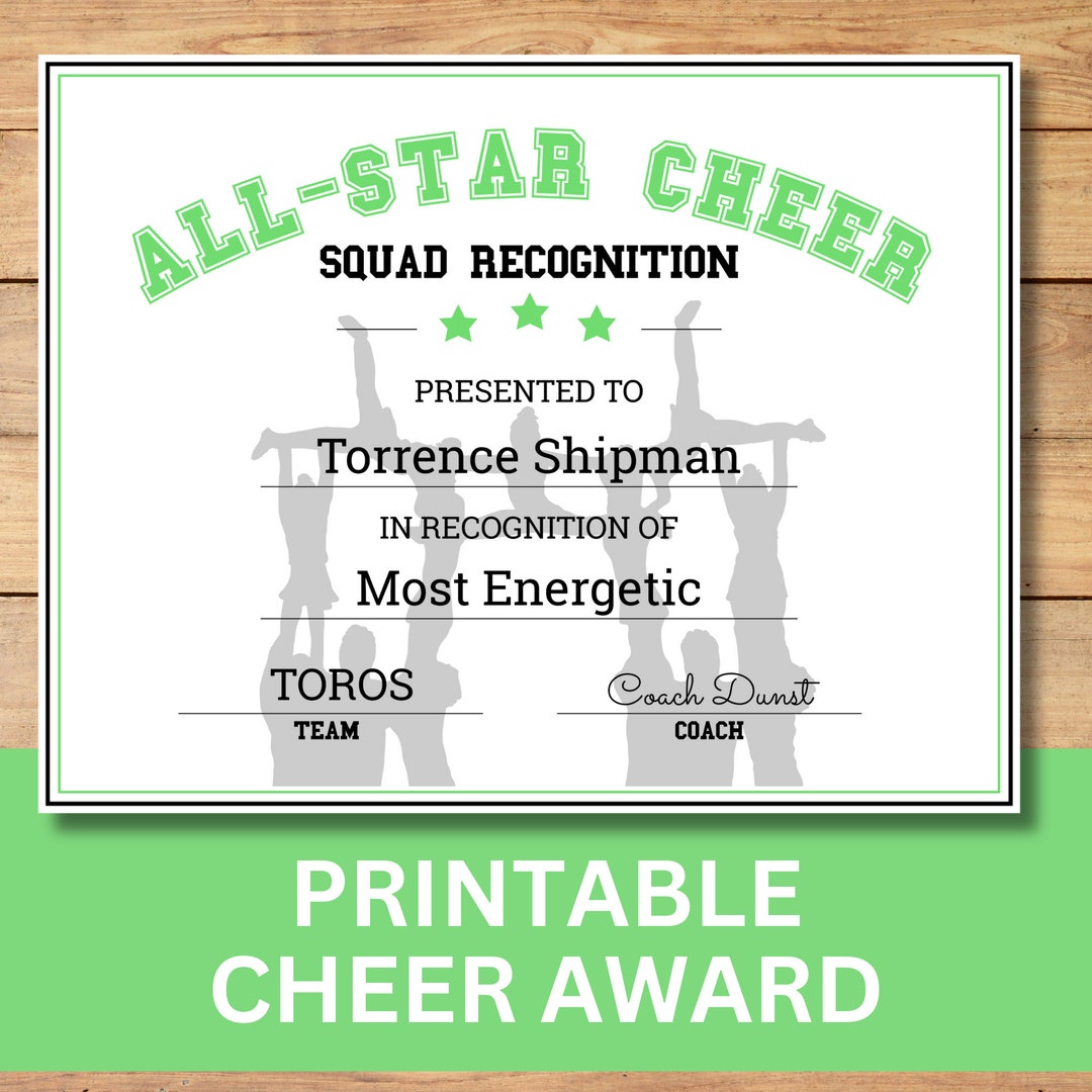 Customizable All-star Cheerleader Award Certificate, Printable 8.5x11 ...