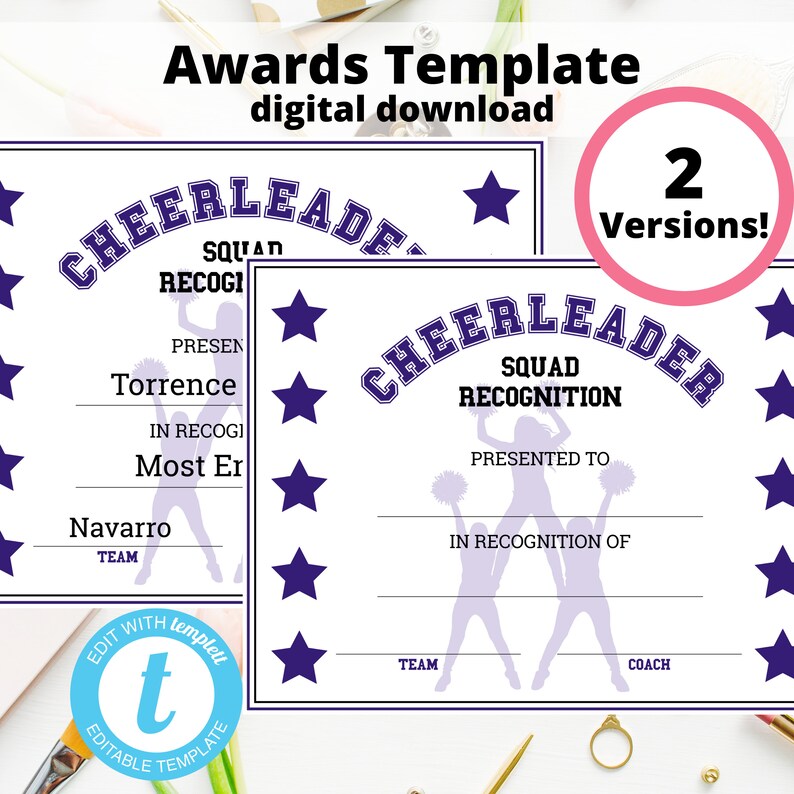Customizable Cheerleader Award Certificate, Printable 8.5x11 Sport ...