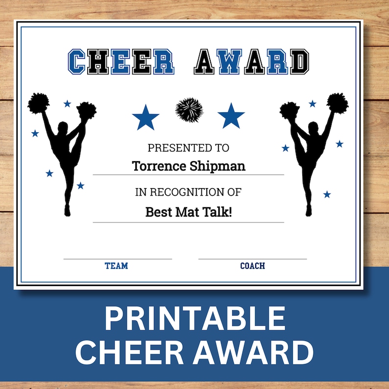 Customizable Cheerleader Award Certificate, Printable 8.5x11 Sport ...
