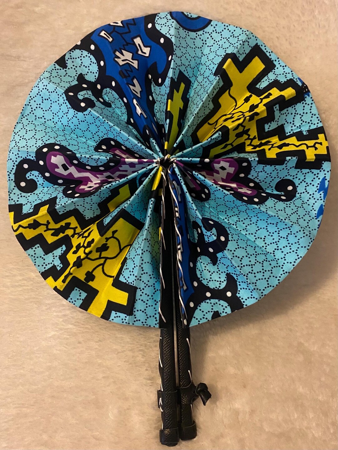 African Print Folding Hand Fan/ African Print Fan/ Handmade Leather ...