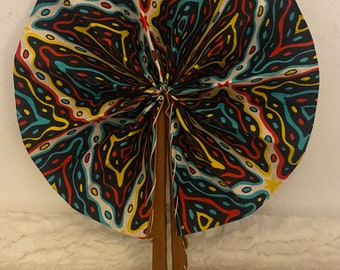 African Print Folding Hand Fan/ African Print Fan/ Handmade Leather - Etsy