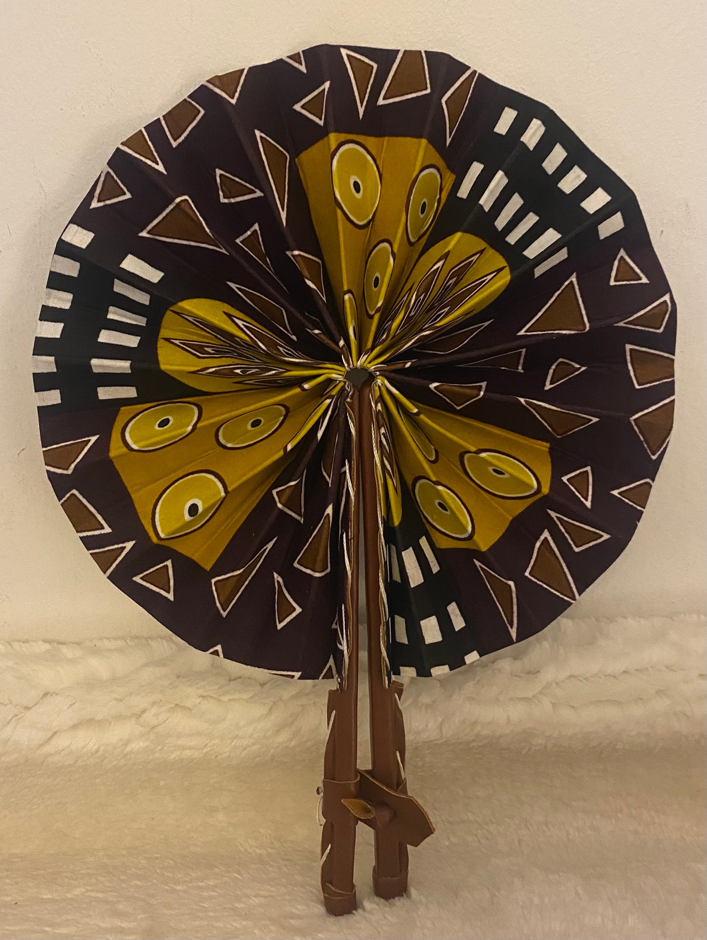 African Print Folding Hand Fan/ African Print Fan/ Handmade Leather and ...