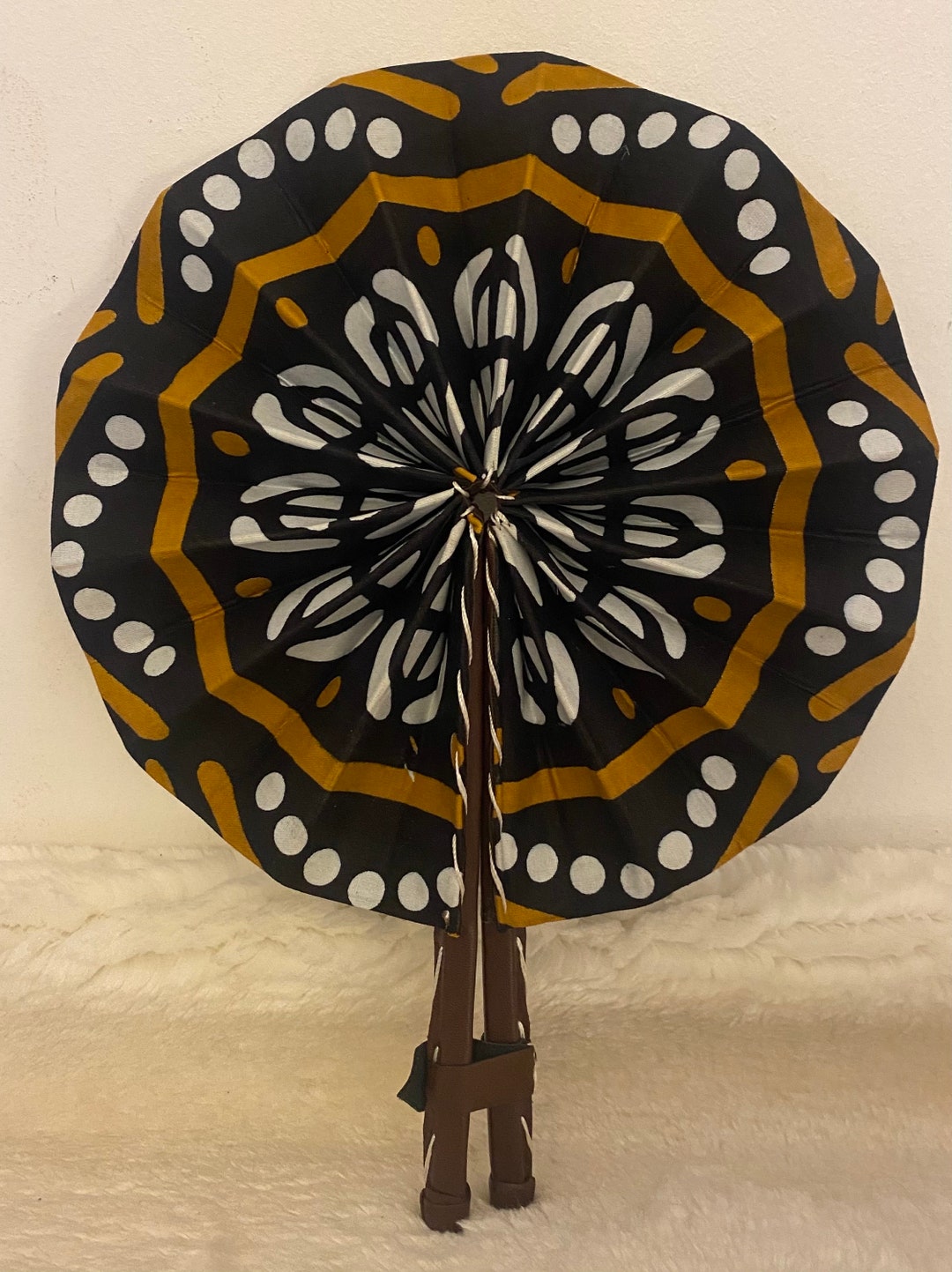 African Print Fan/ African Print Folding Hand Fan/ Handmade Leather and ...