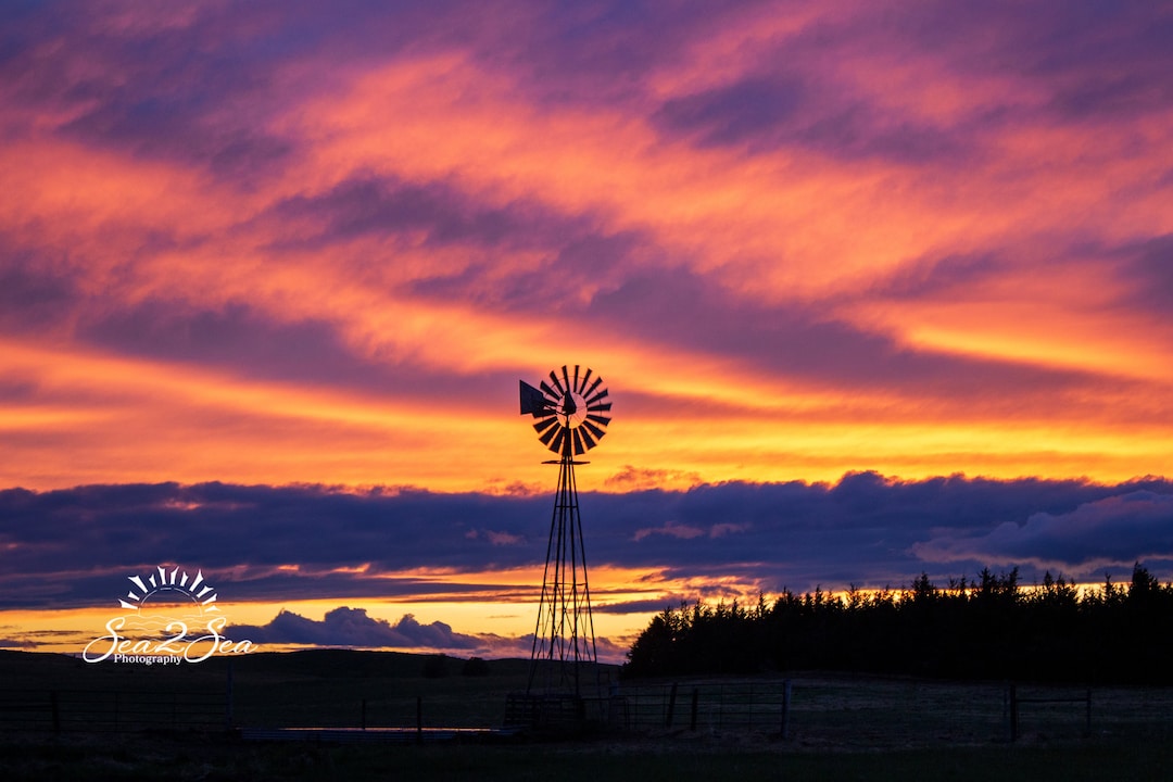 Nebraska Sandhills Sunset Windmill Photo: Rural Landscape Wall Art ...