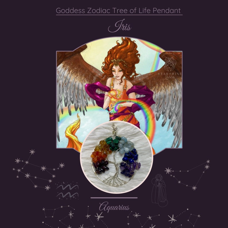 Greek Goddess Iris Aquarius Zodiac Tree of Life Pendant - Etsy