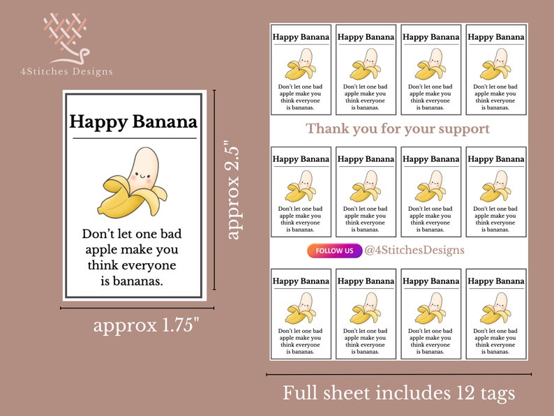 PRINTABLE Happy Banana Food Tag | Display Tag for Crochet Bananas ...