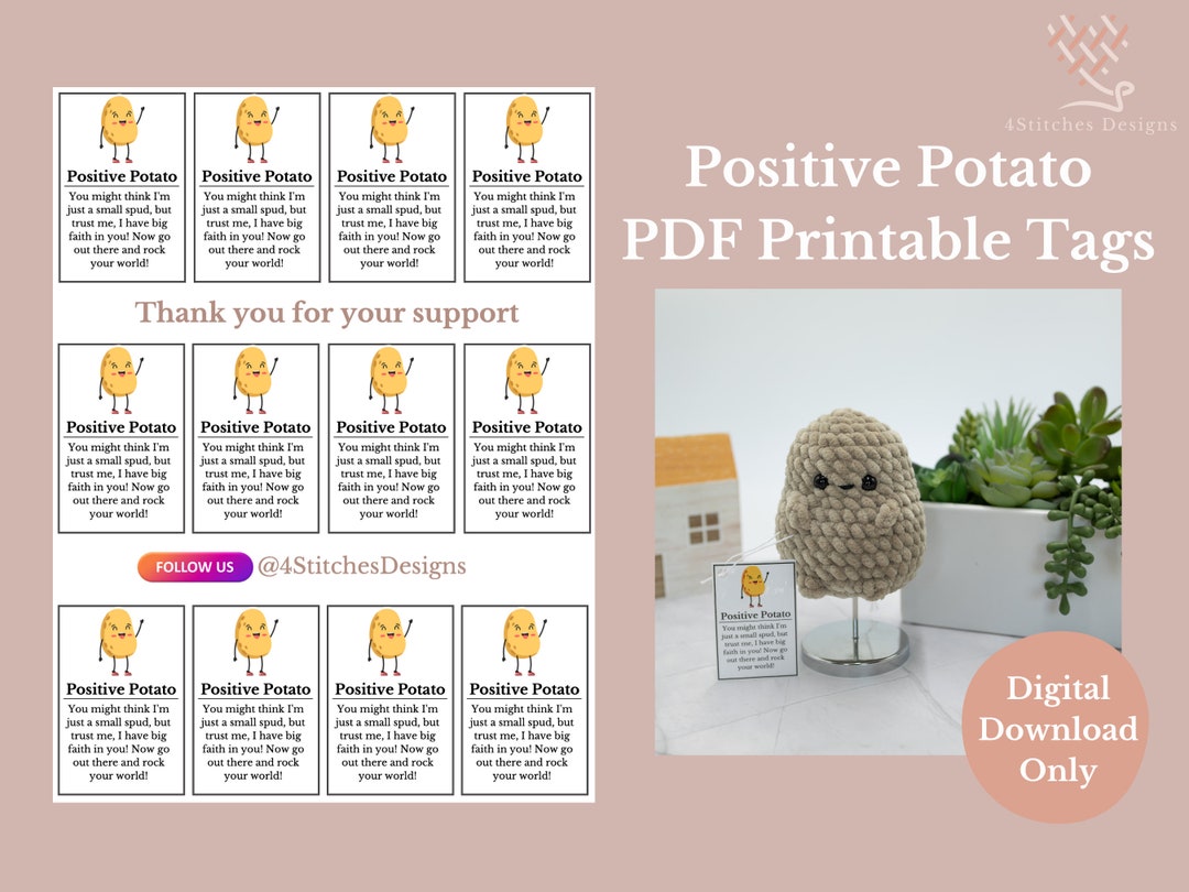 PRINTABLE Positive Potato Tag | Display Tag for Crochet Potatoes ...