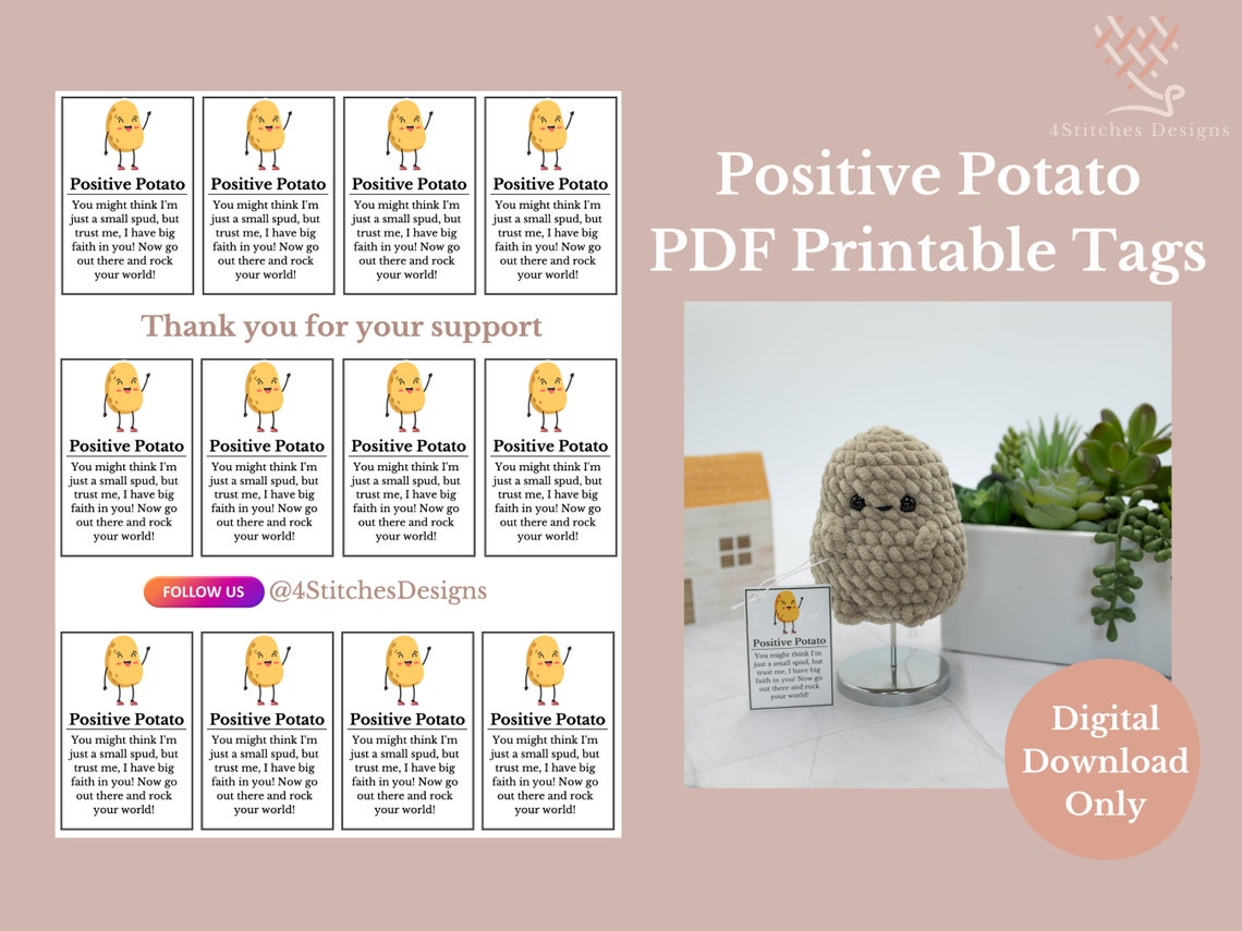 PRINTABLE Positive Potato Tag | Display Tag for Crochet Potatoes ...