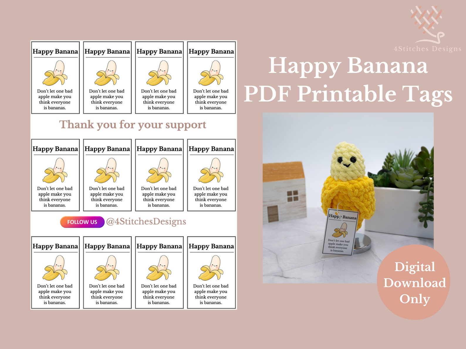 PRINTABLE Happy Banana Food Tag | Display Tag for Crochet Bananas ...