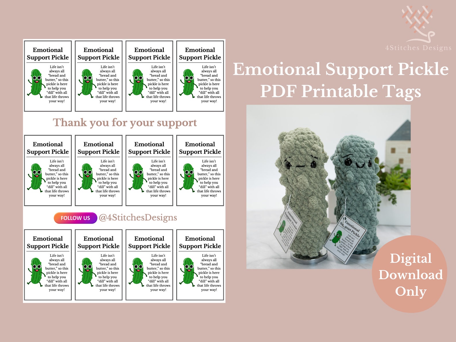 PRINTABLE Emotional Support Pickle Tags | Display Tags for Crochet ...