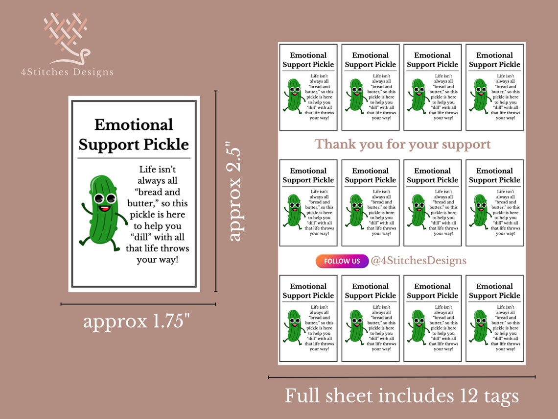 PRINTABLE Emotional Support Pickle Tags | Display Tags for Crochet ...
