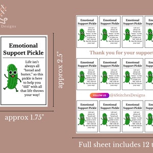 PRINTABLE Emotional Support Pickle Tags | Display Tags for Crochet ...