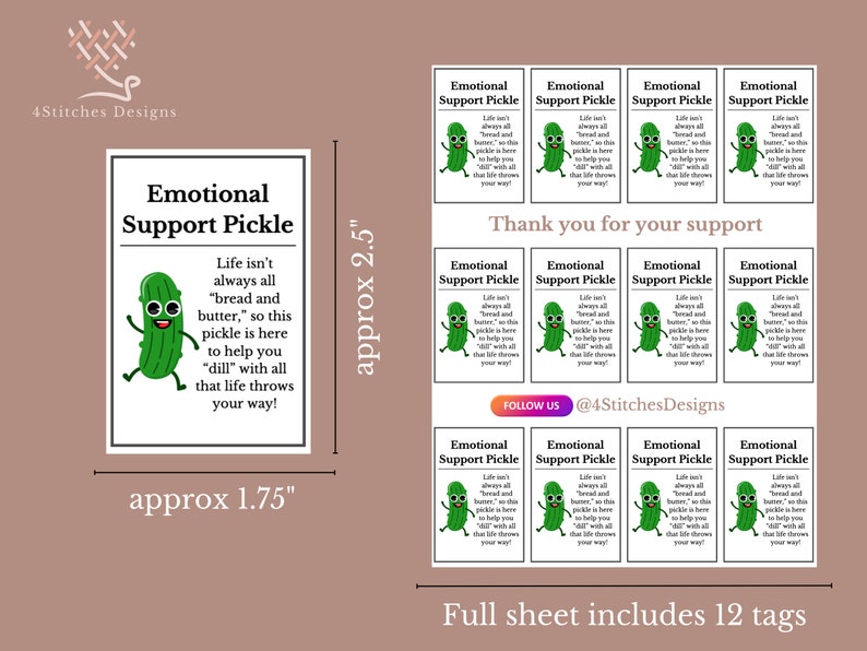 Emotional Support Pickle Tags: Printable Display Tags (PDF) - Etsy