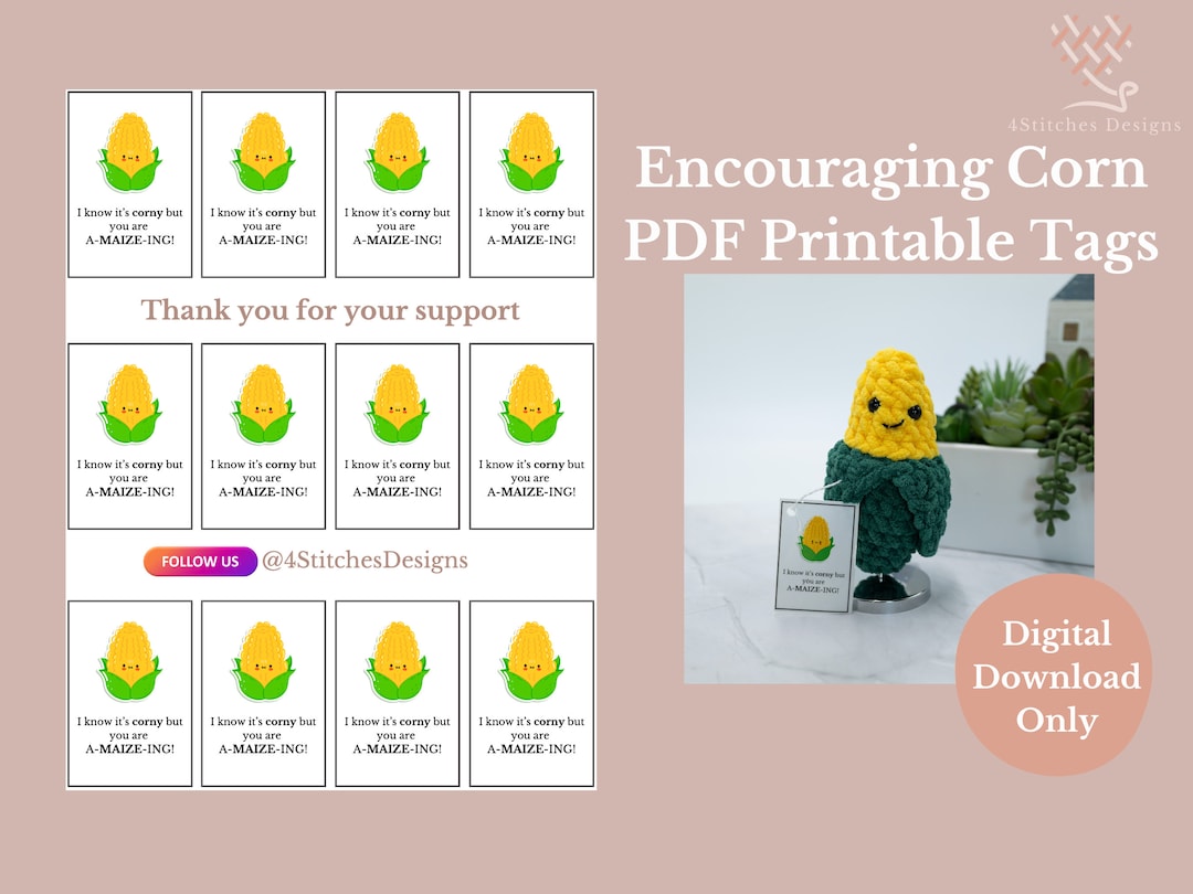 PRINTABLE Corn Plush Tag | Display Tag for Crochet Corn | Corn Tag ...
