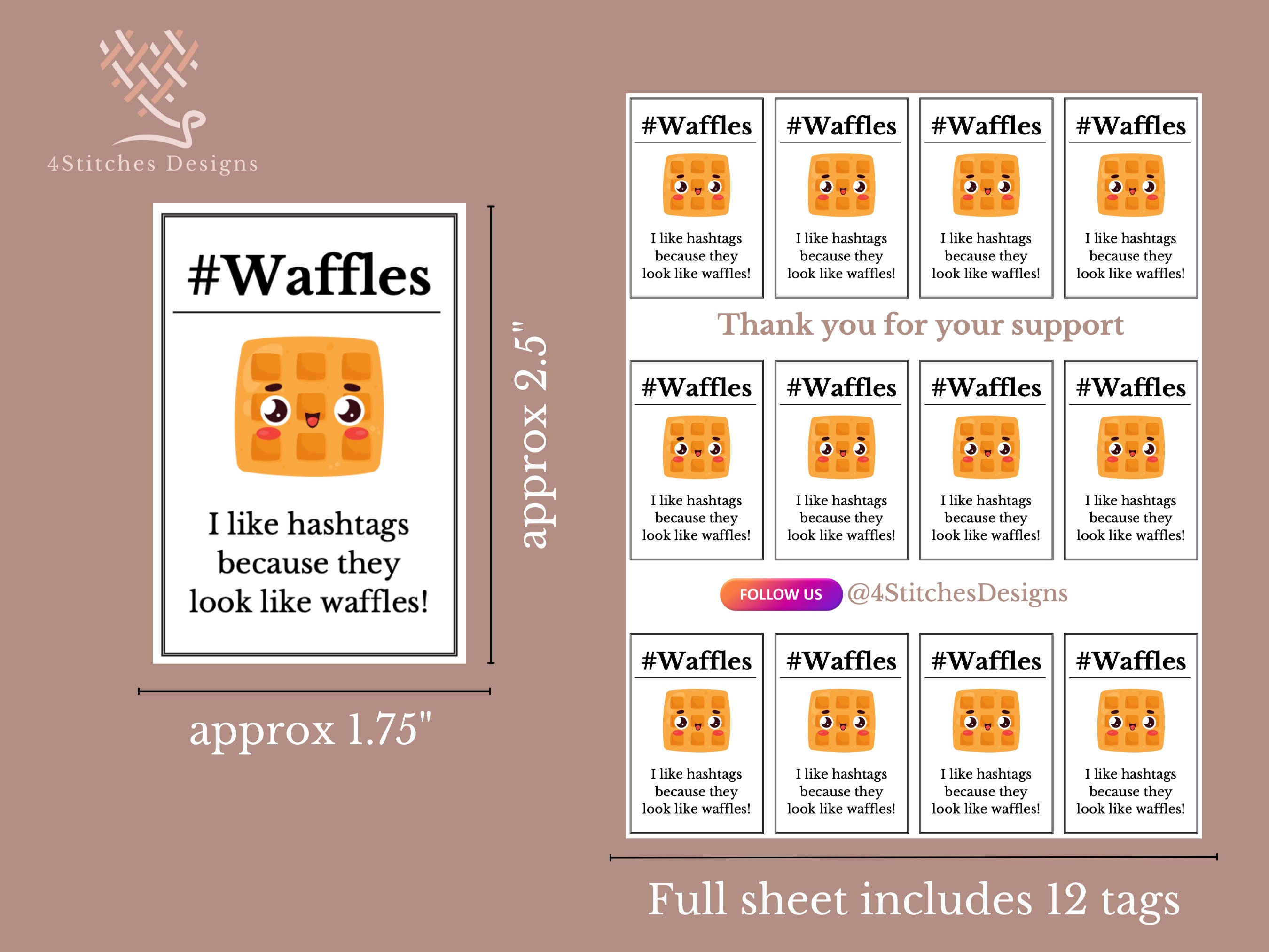 PRINTABLE Waffle Plush Tag | Display Tag for Crochet Waffles | Waffle Tag | Emotional Support ...