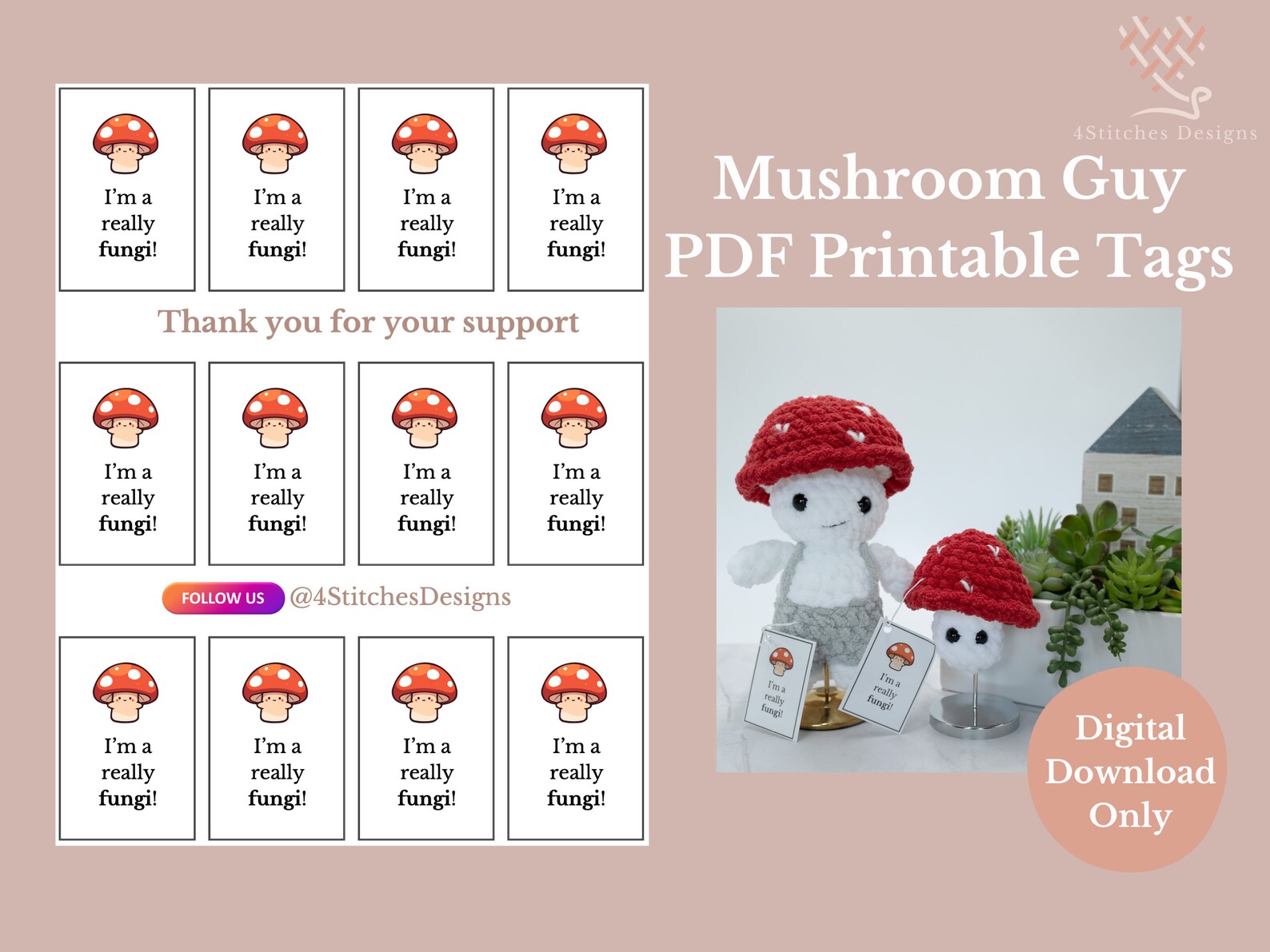 Printable Mushroom Guy Tags: Crochet Display Tags (digital PDF) - Etsy