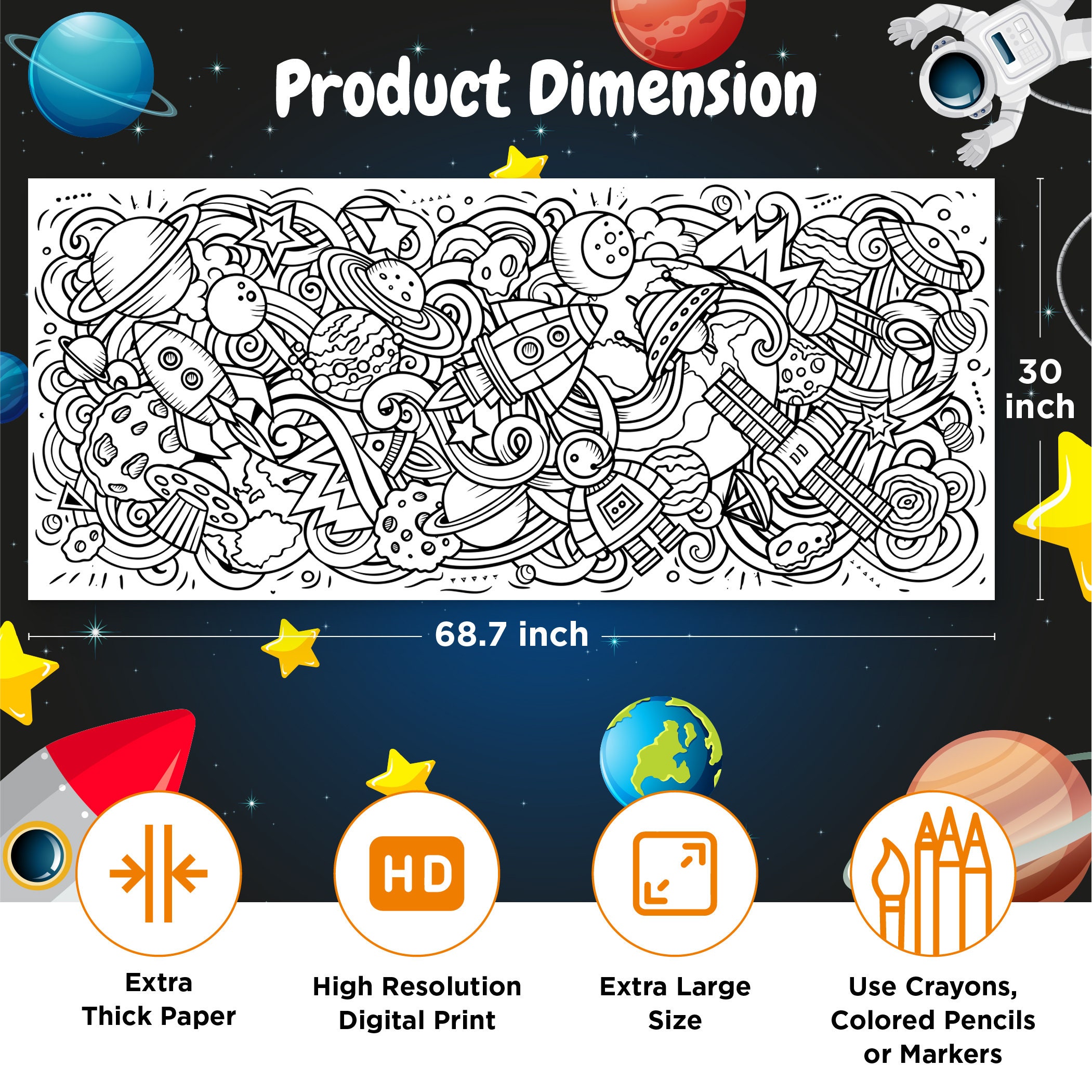Coloring Page Giant Space Doodle Wall Art | Large Coloring Pages Adults ...