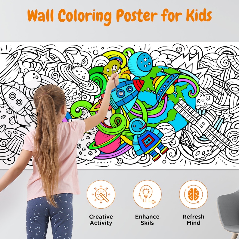 Giant Space Doodle Coloring Page: Kids & Adults DIY Wall Art - Etsy