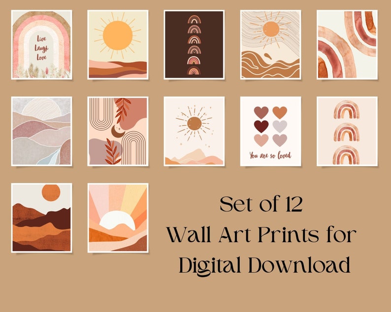 Set of 12 Modern Neutral Boho Wall Art Decor Instant Digital Download ...