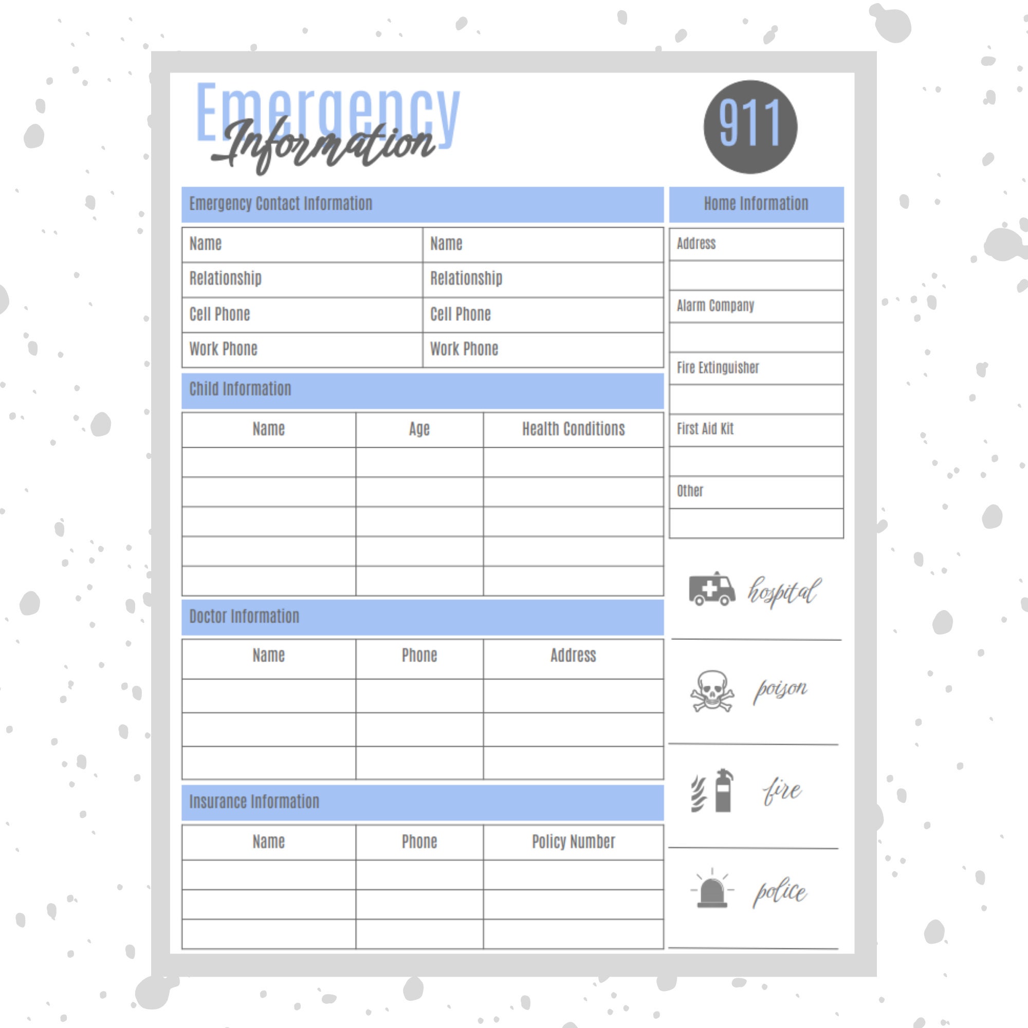 Emergency Contact List-kid's Emergency Contact List-list for Baby ...