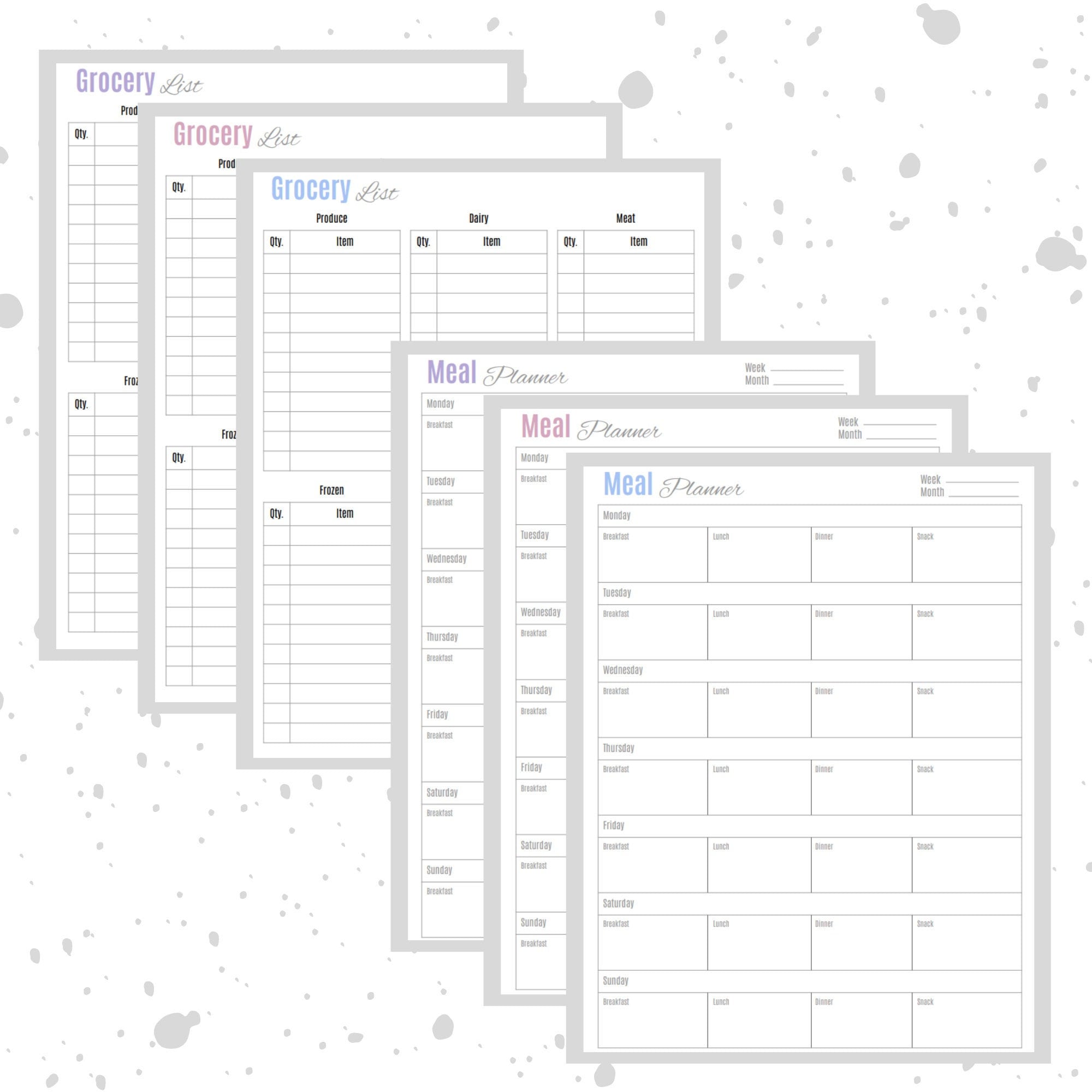 Meal Planner-grocery List-weekly Meal Planner With Grocery List-grocery ...