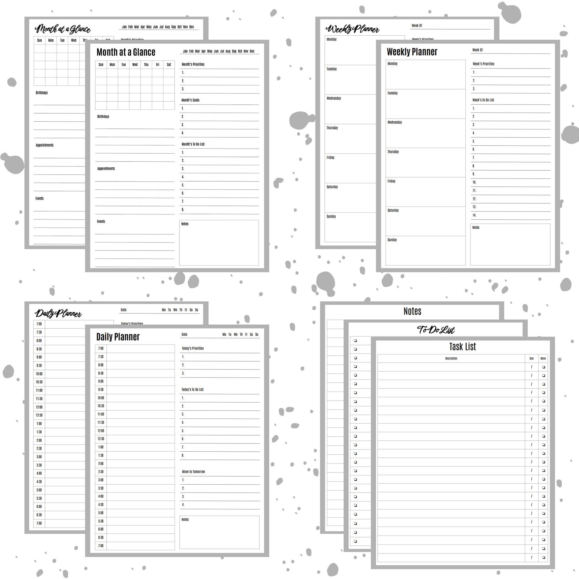 Productivity Planner Printable-undated-monthly Overview-week - Etsy