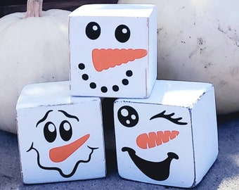 Wooden Block Snowman - Etsy