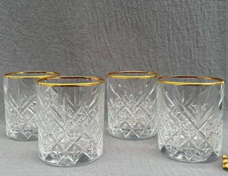 Crystal Cut Gold Rimmed Whiskey Glass Gold Rims Rocks - Etsy