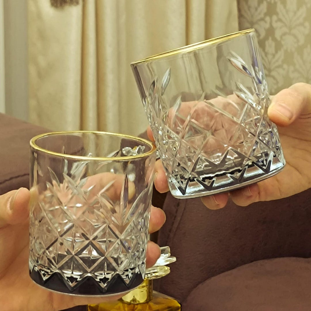 Crystal Cut Gold Rimmed Whiskey Glass, Gold Rims Rocks Glasses ...
