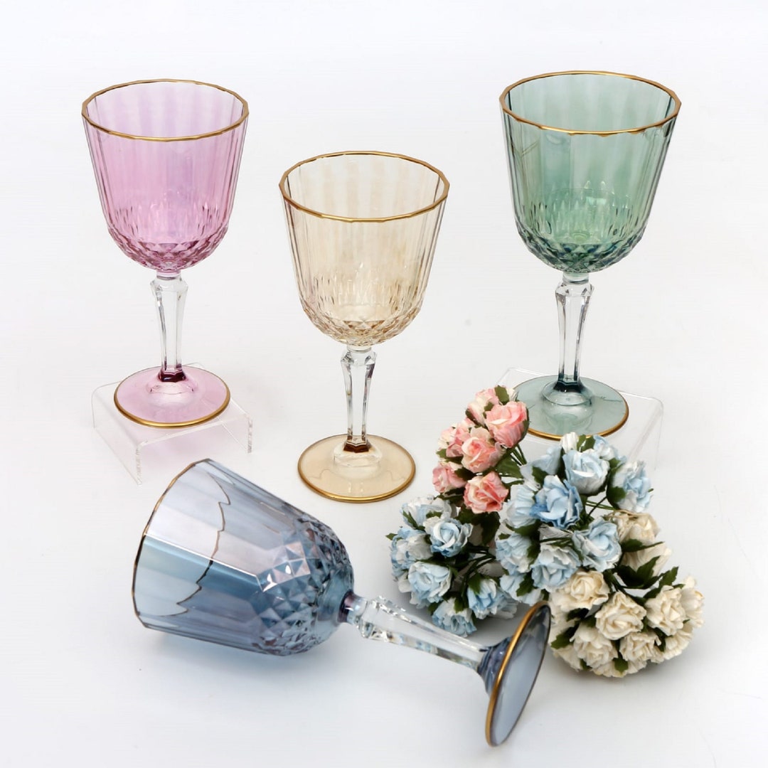 Vintage Style Gold Rim Red Wine Glasses, Wedding Wine Glass, Colored ...