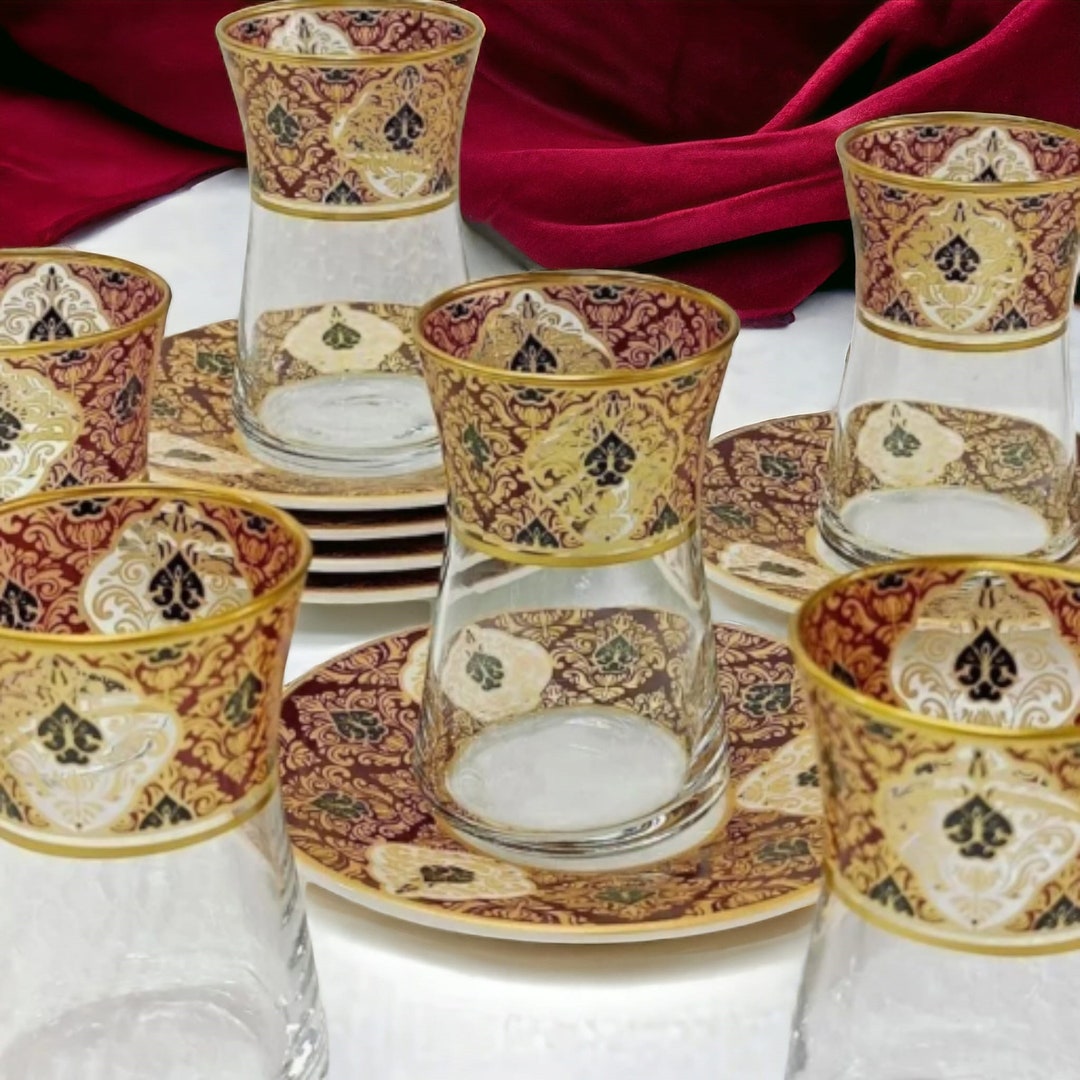 Turkish Tea Set, Turkish Tea Cups and Saucers, Tea Glasses and Saucers ...