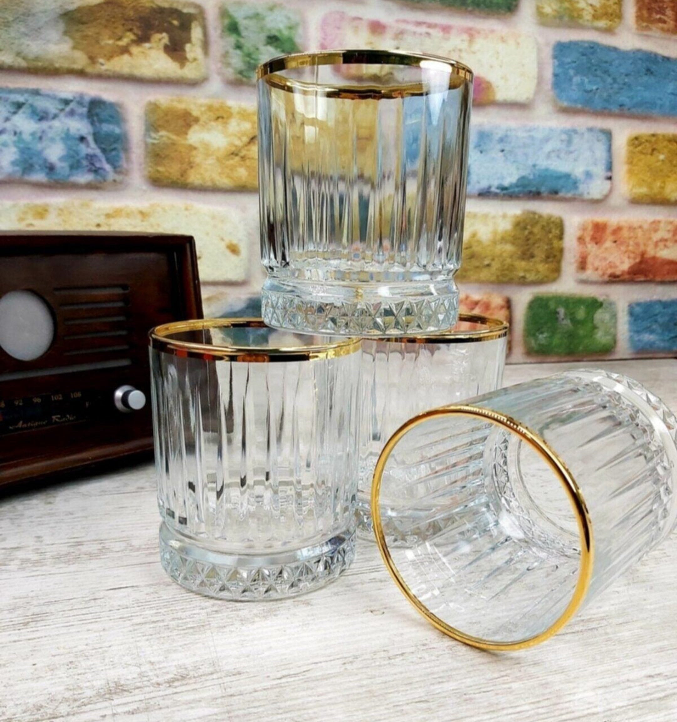 Crystal Cut Gold Rimmed Whiskey Glass Gold Rims Rocks - Etsy