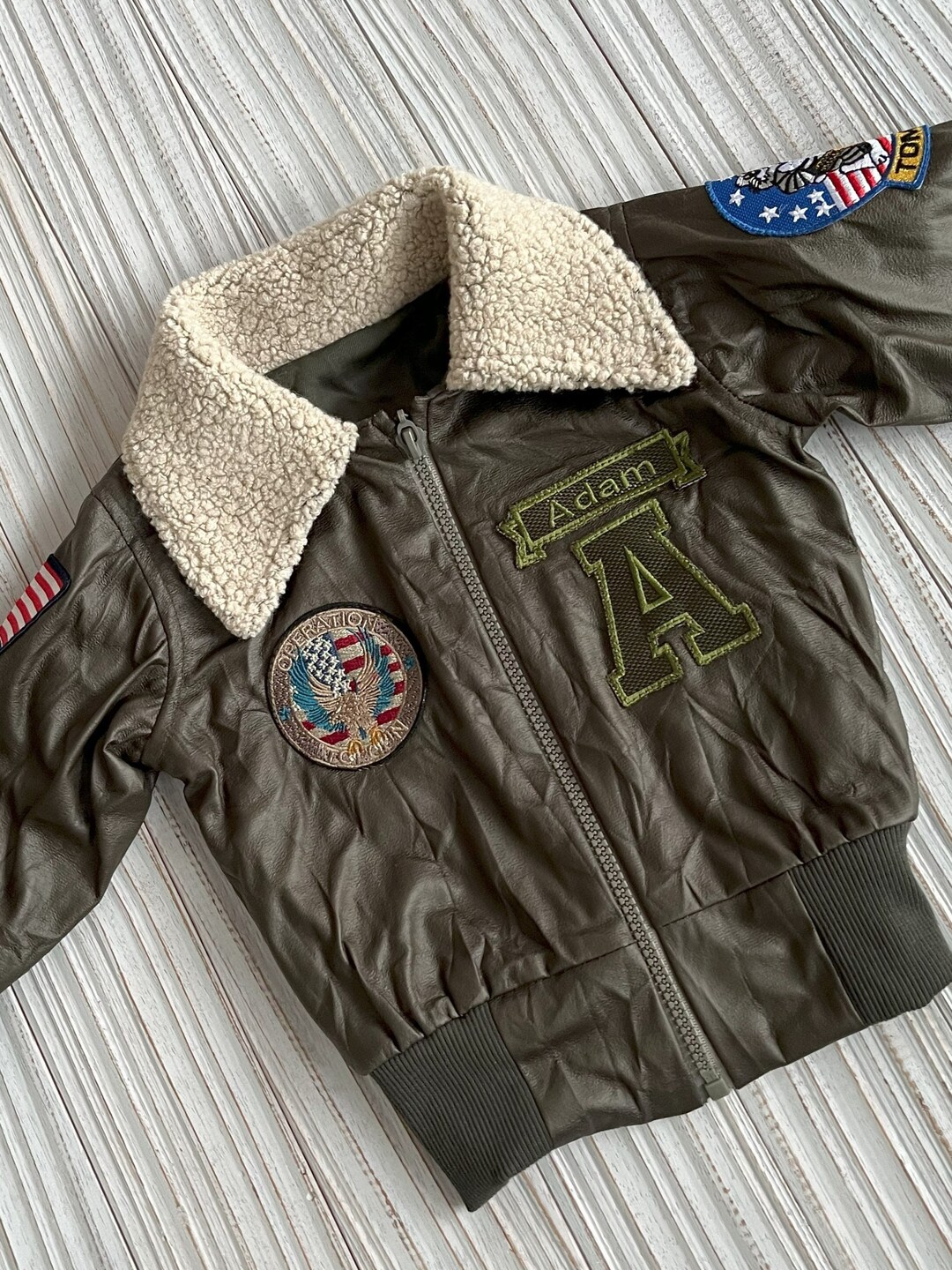 Personalized Green Kids Aviator Jacketbaby Pilot Jacketinfant Aviator ...