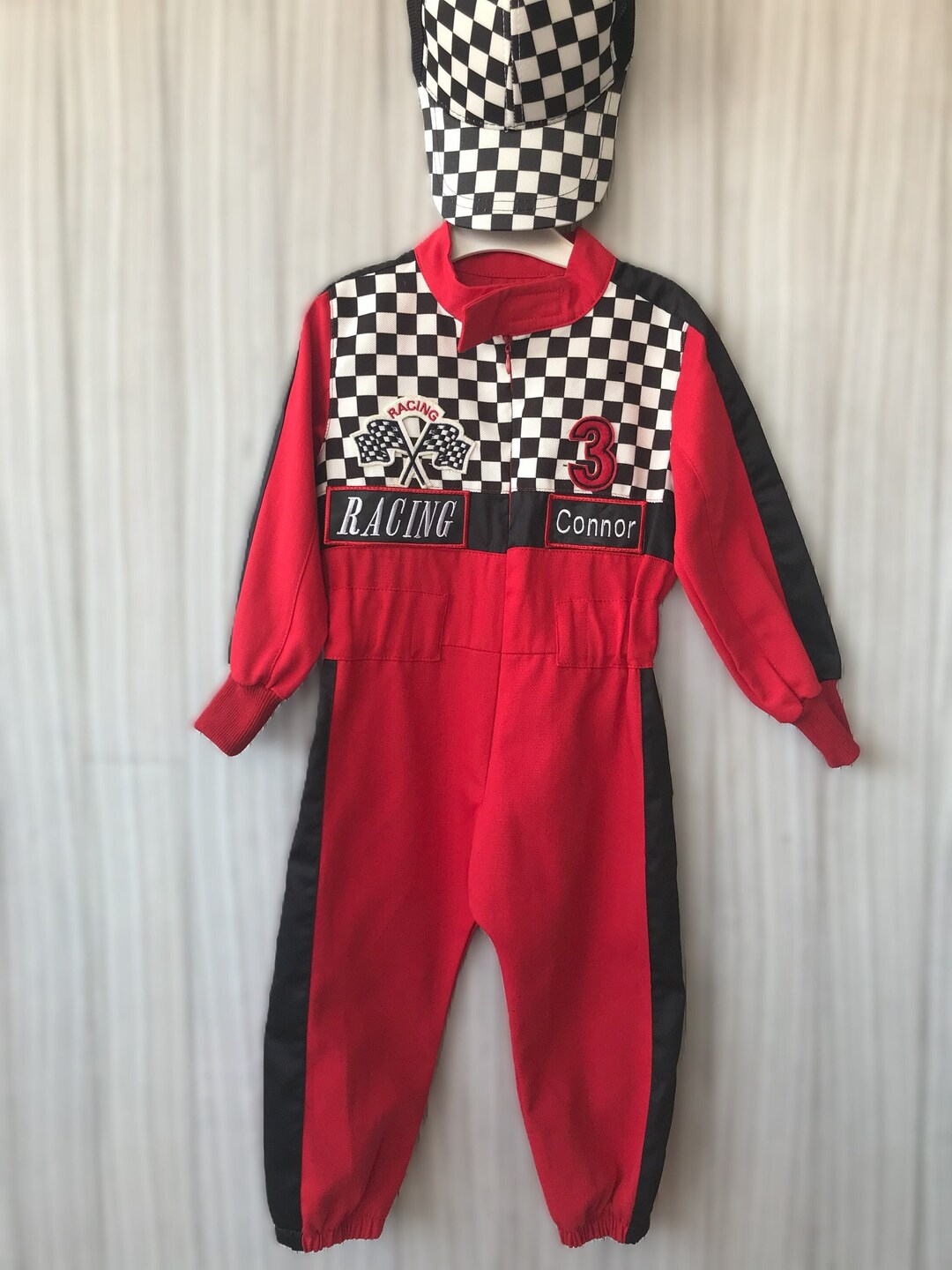 Personalized Red Black Checkered Racer Long/short Jumpsuit Red Racer ...