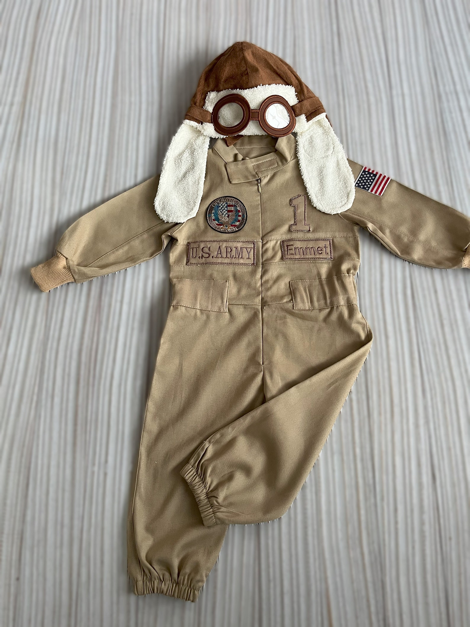 Personalized Brown Army Kids Costume With Captain Pilot Helmet*toddler ...