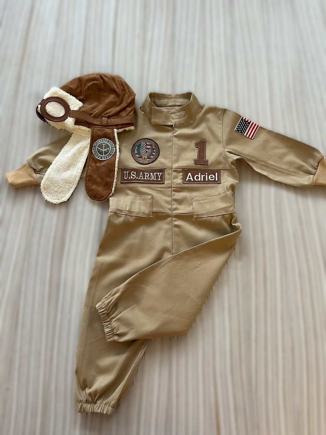 Personalized Brown Army Kids Costume With Captain Pilot Helmet*toddler ...