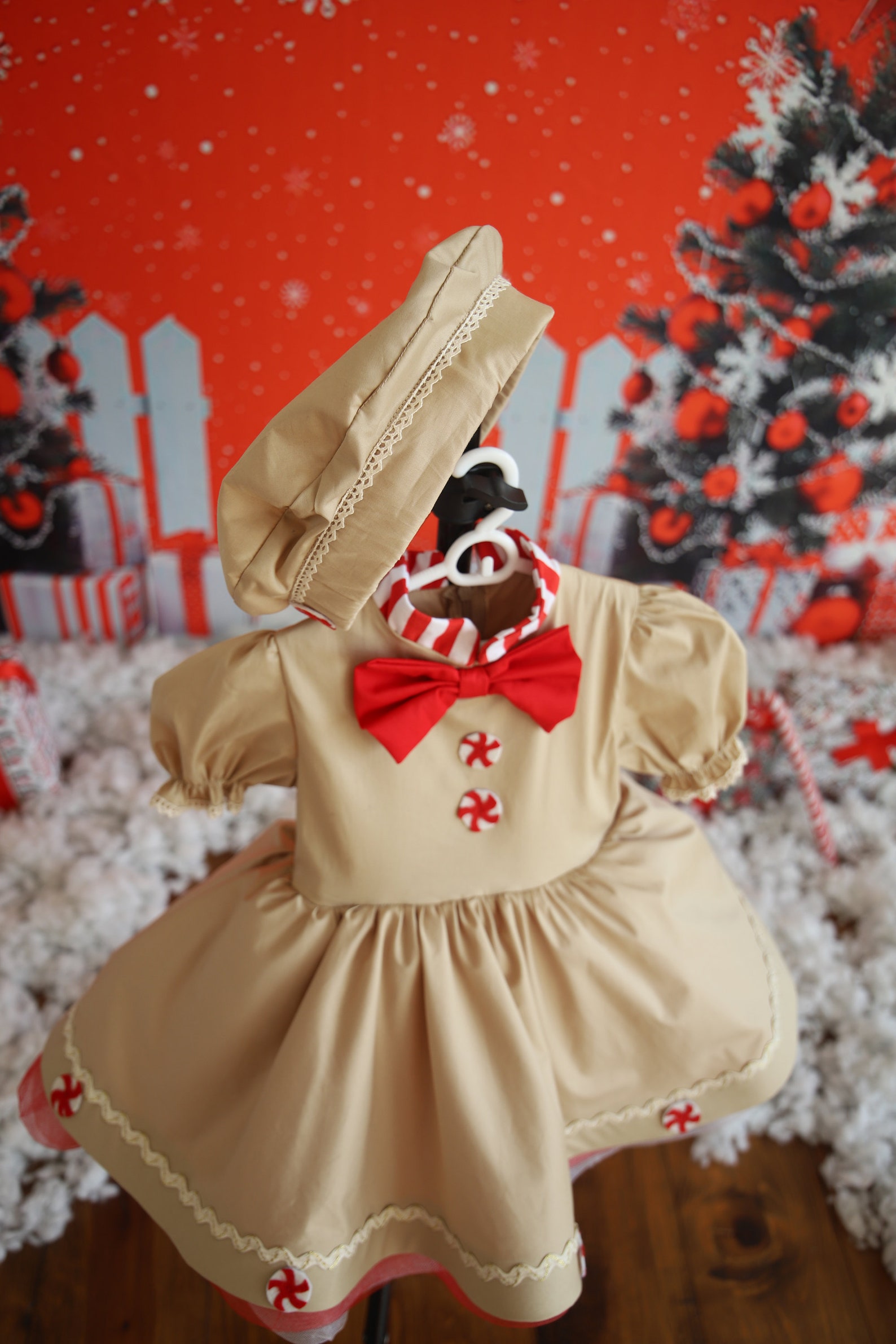 Toddler Gingerbread Dress, Christmas Beige-red Girl Costume, Christmas ...