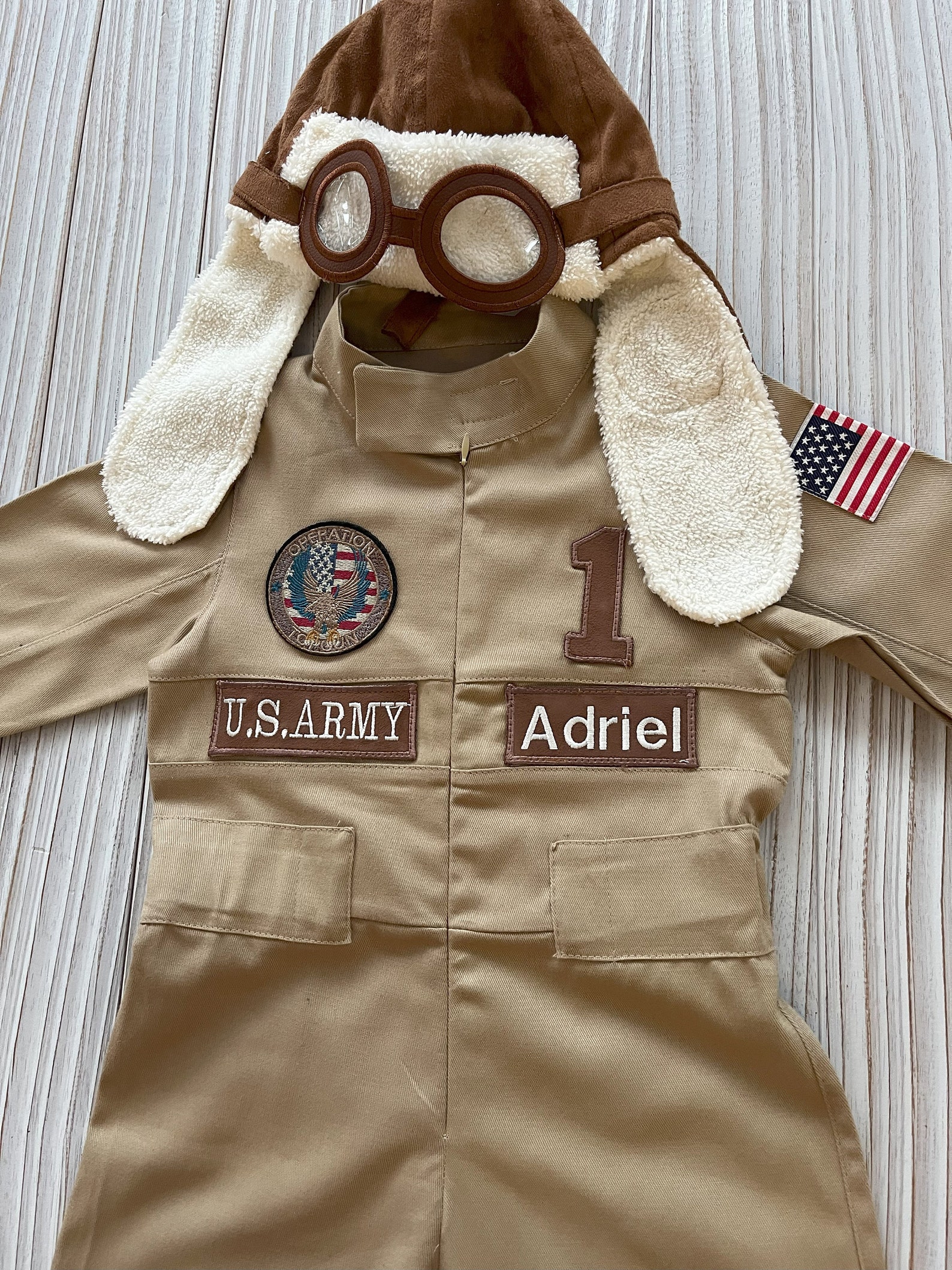 Personalized Brown Army Kids Costume With Captain Pilot Helmet*toddler ...