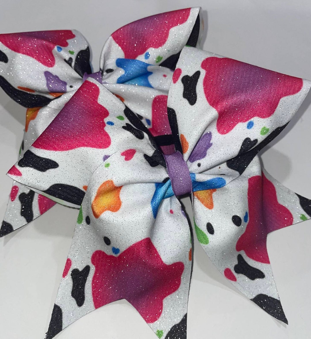 Rainbow Cow Print Cheer Bow - Etsy