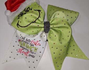 Grinch Cheer Bow, Christmas Bow, Cheerleader Bow, Grinchmas Bow ...