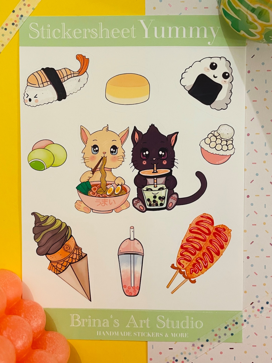 Sticker Sheet Yummy Cats, Sticker Sheet Asian Treats, Yummy Sticker ...