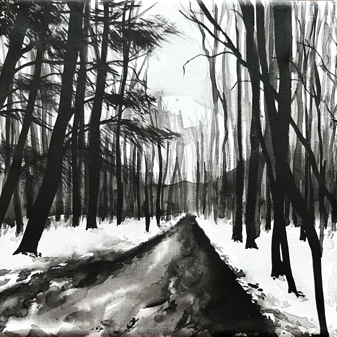 Snowy Trail. Original 8x8” Ink Landscape Painting - Etsy