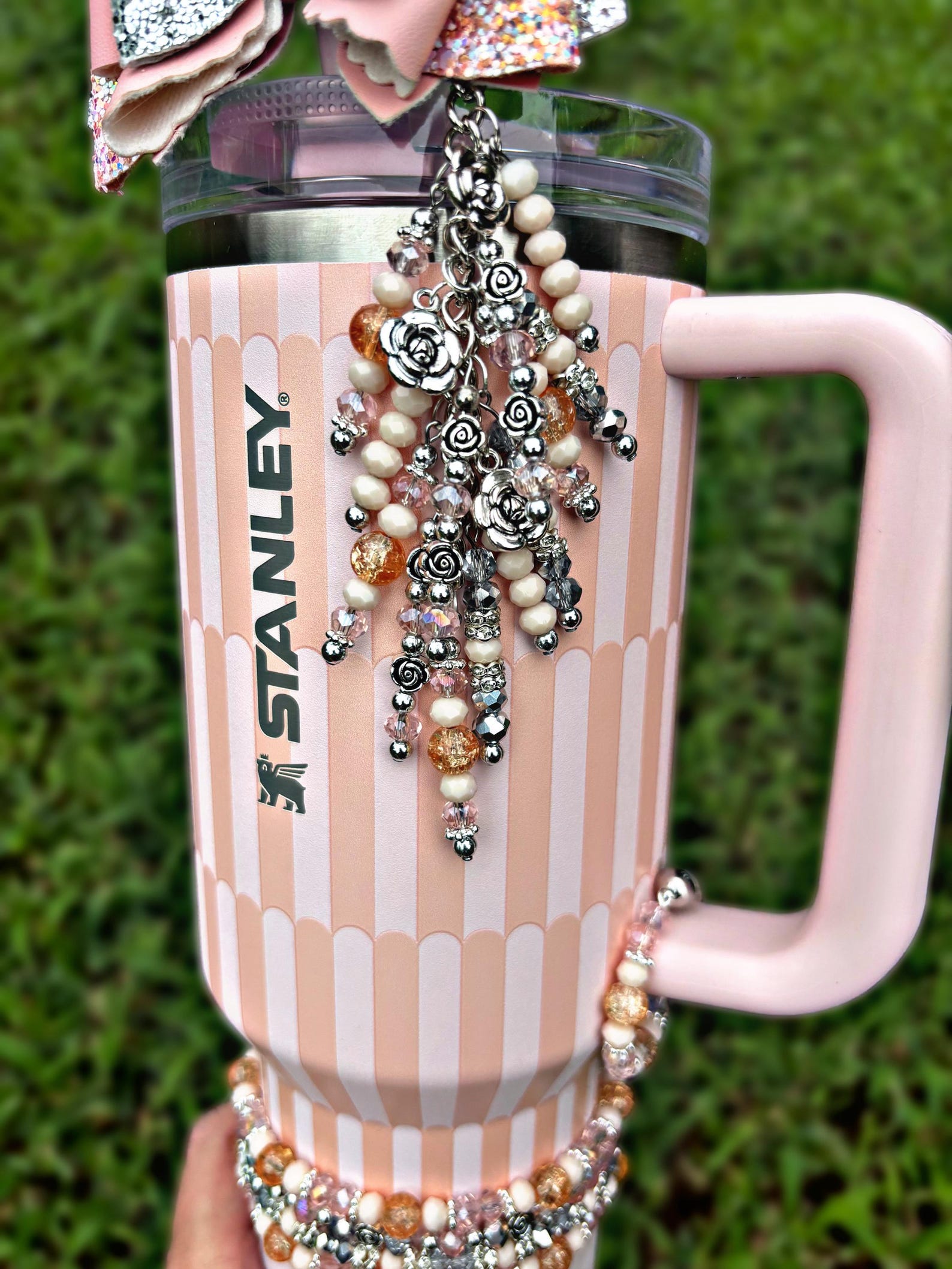 Tea Rose Tile Dangle Charm Straw Topper. Pink Cup Accessories. Straw ...