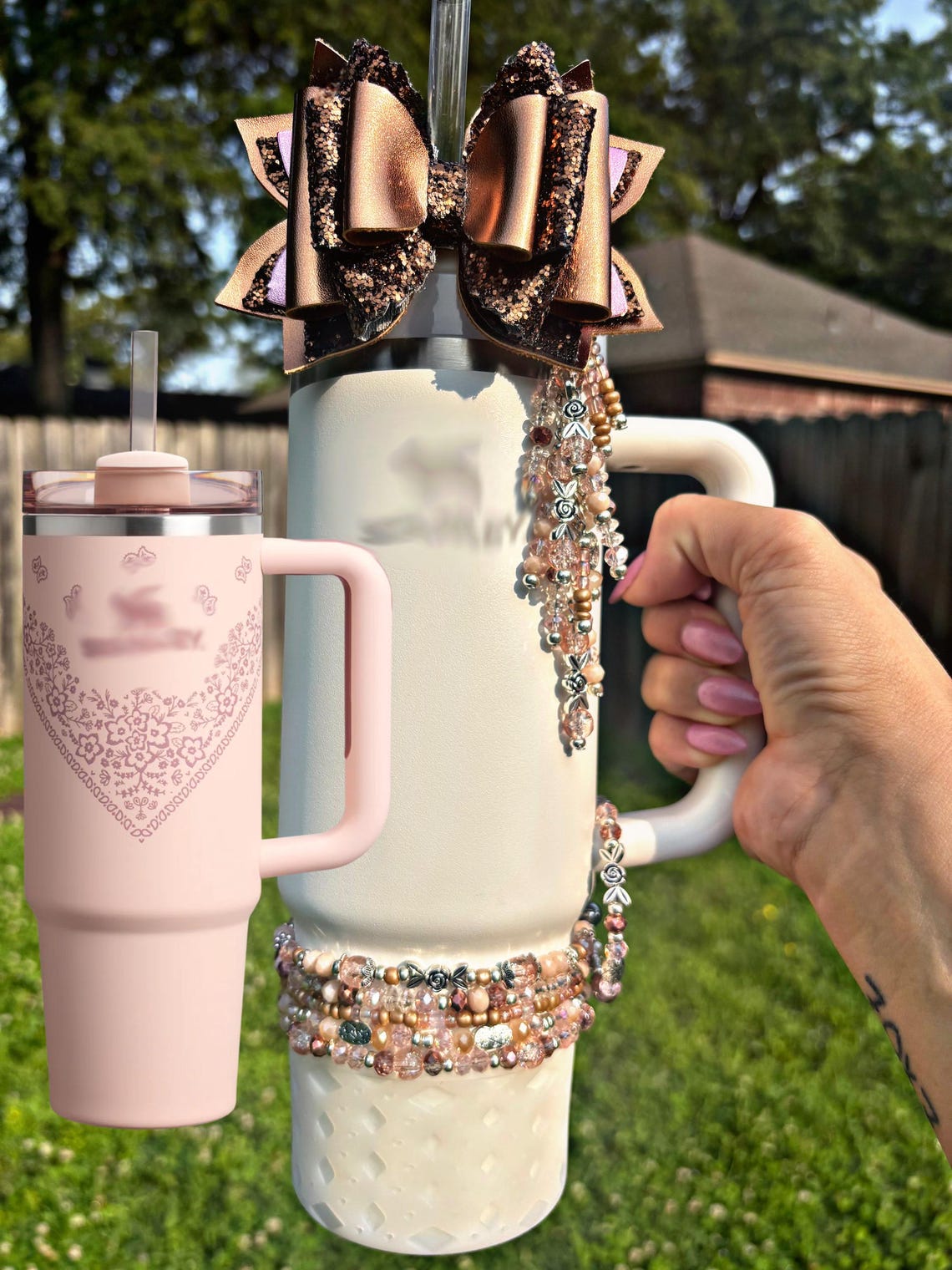Conch Floral Magnetic Cup Handle Charm Bracelet. Light Pink Tumbler ...