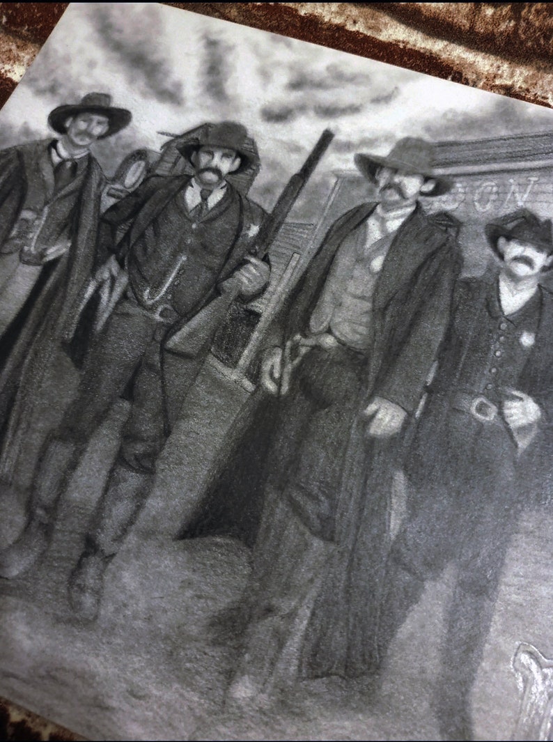 ORIGINAL Pencil Drawing by Tanya Jensen Hughes 11x14 OLD WEST Lawmen ...