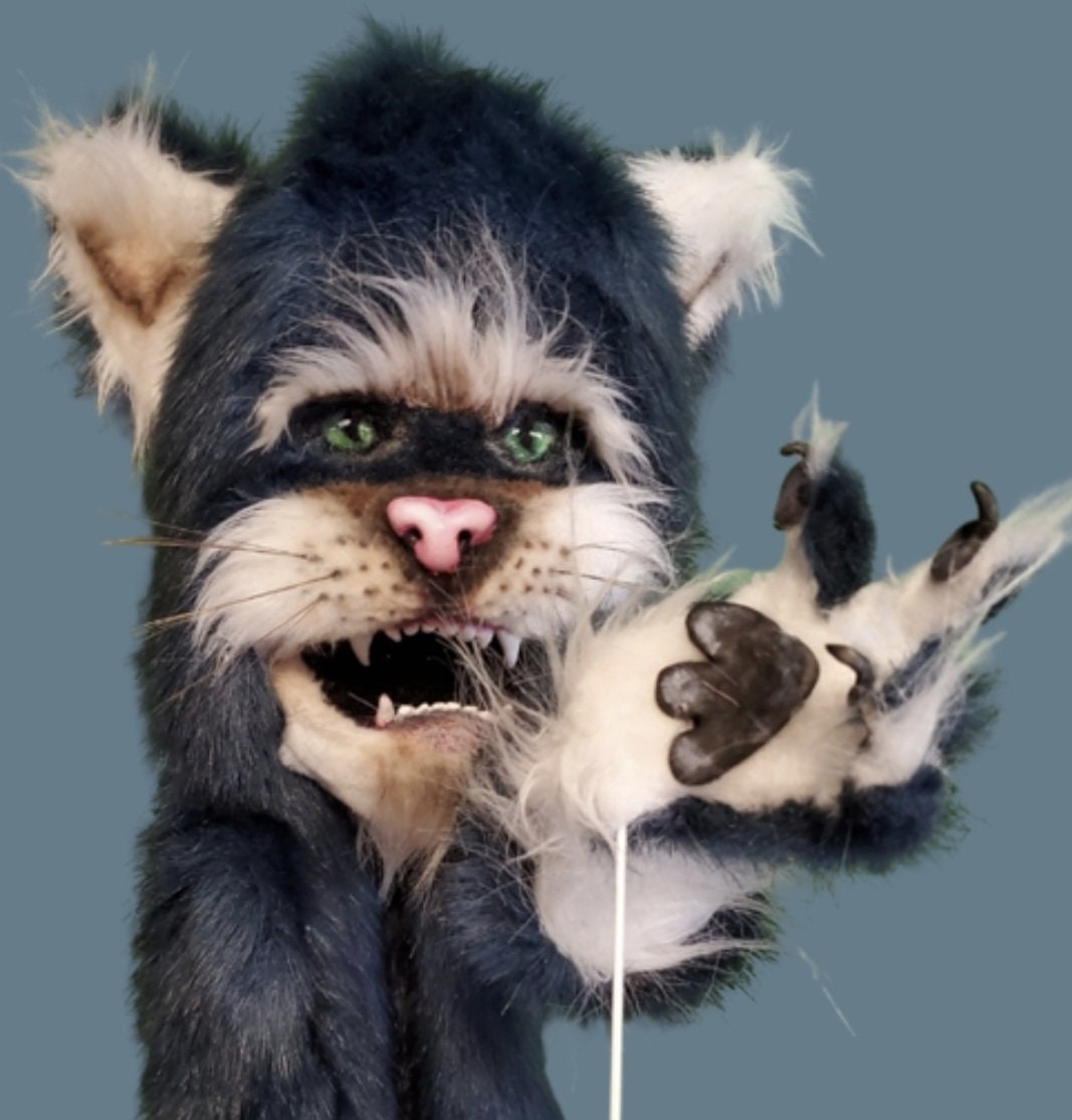 Big Blue Cat Monster Arm Rod Puppet Wired and Clawed Hands - Etsy