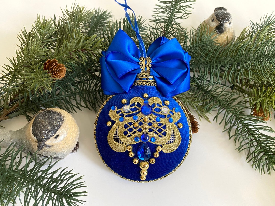 Handmade Blue and Gold Christmas Ornament Velvet Christmas - Etsy